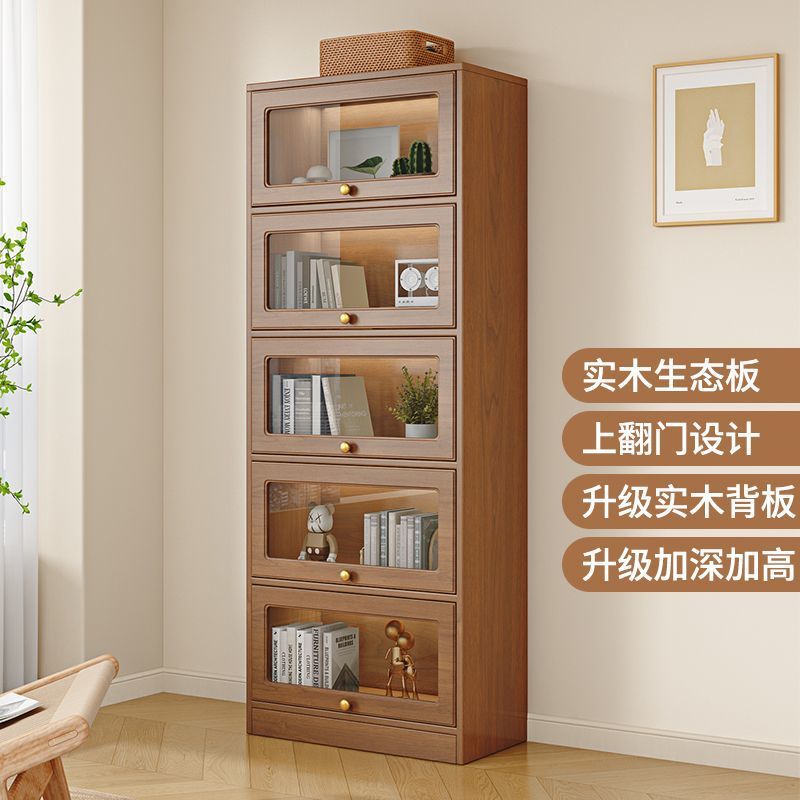 实木书架书柜带柜门靠墙柜子储物柜简约家用书厨住宅家具组合书柜