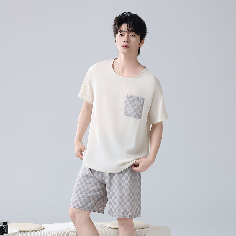男士短袖睡衣夏季棉绸宽松大码家居服可外穿男款夏天薄款短裤套装