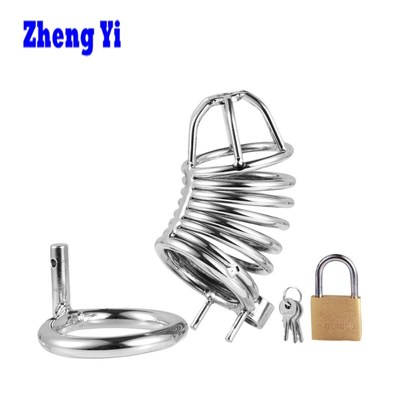 好货Male Steel Black Chastity Device Belt Bird Metal Cage Co