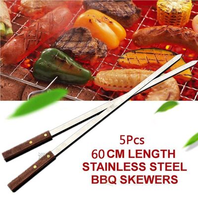 极速5Pcs BBQ Grills Skewers Long Handle Barbecue Fork Stainl