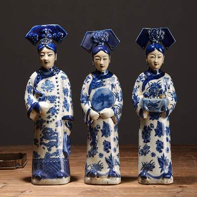 雨彤创意中式侍女风古代美女陶瓷人物摆件现代家居客厅装饰品