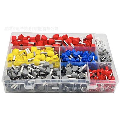 适配跨境750PCS盒装 铜制 TE预绝缘欧式冷压双线管型接线端子