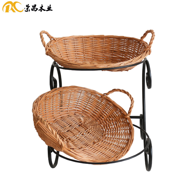 新品热卖面包篮糕点筐二层柳编D斜口托盘架烘焙摆件装饰道具