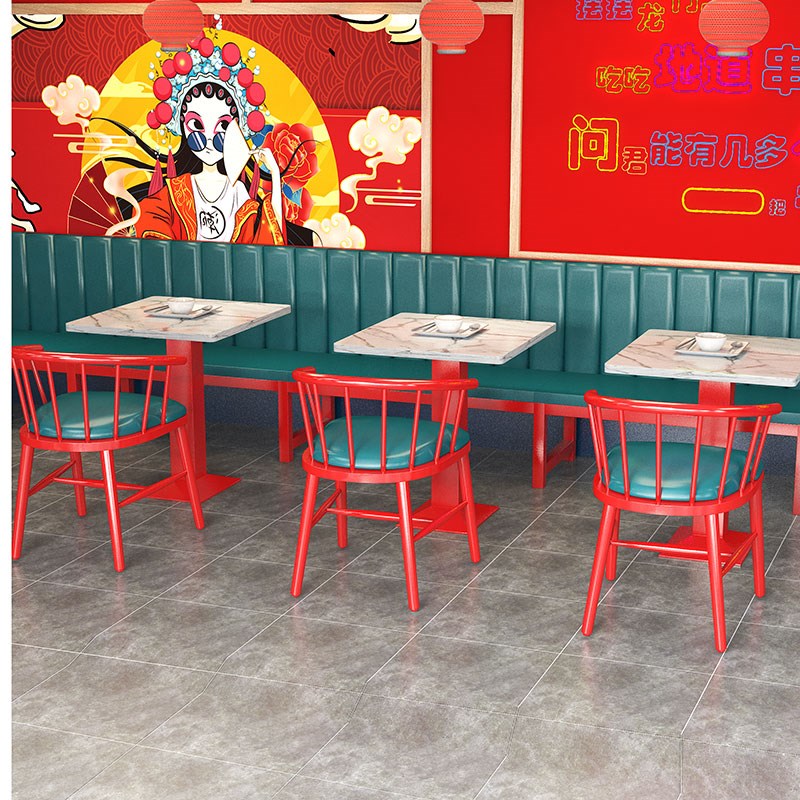 国潮风餐厅d饭店汉堡店红色卡座沙发餐饮烧烤店串串火锅店桌椅组