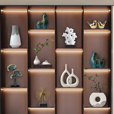 新中式摆工电件轻奢客居厅酒柜家饰品视F77HM7TM柜办公室软装艺品