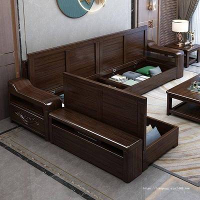 乌金木实木沙发家用客厅大户型夏两用茶冬几新组合小中VSM式储物