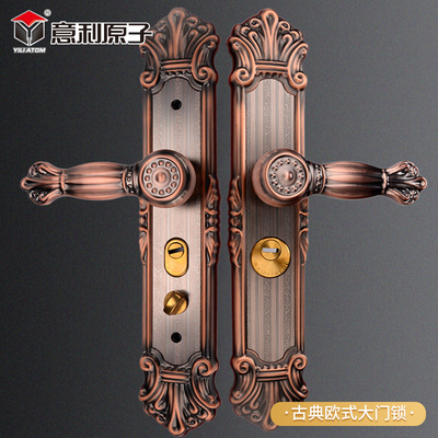 意利红古欧式防盗门锁套装不锈z钢把手家用锁具木门别墅大门拉手