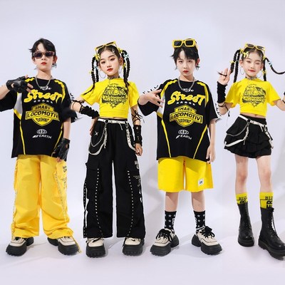 速发少秀街少演出服男孩机车套装舞儿hiphop孩爵士舞走儿服装潮装