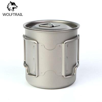 厂家供应户外纯钛420ML折叠单层钛杯配盖烧水杯咖啡杯子
