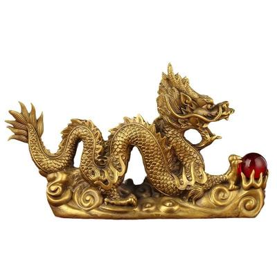 黄铜龙摆件聚宝盆汉龙家居摆设桌面装饰品祥龙献宝铜器