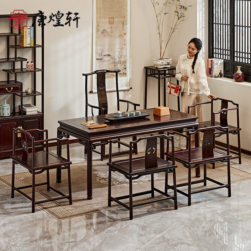 红木家具赞比亚血檀实木中式古典茶台实木餐桌非洲小叶紫檀茶桌