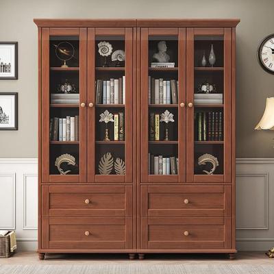 实木书柜合家用美式储柜书房两组地门三门书橱落靠墙85137置物物