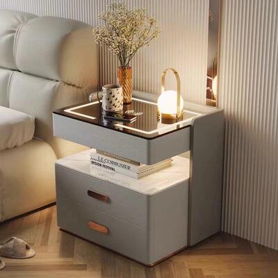 智能床头柜纳家用卧室多功能无线充带柜灯整理轻实木奢pxx10021收