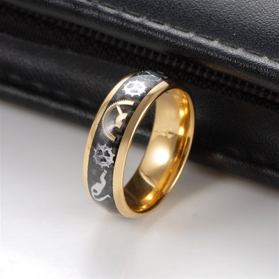 Mens Gold Tungsten Carbide Ring Inlay Black Carbon Fiber &am
