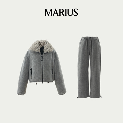 MARIUS双面肌理颗粒感休闲泰迪羽绒服/抽绳阔腿裤