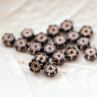 进口捷克珠6mm黑金梅花玻璃珠DIY手工串珠手链项链耳环材料配件