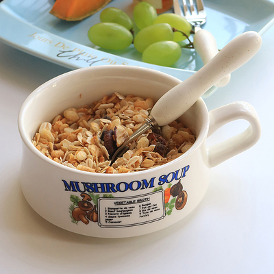 美式复古vintage陶瓷蘑菇汤杯 早餐杯咖啡拉花杯酸奶麦片碗400ml