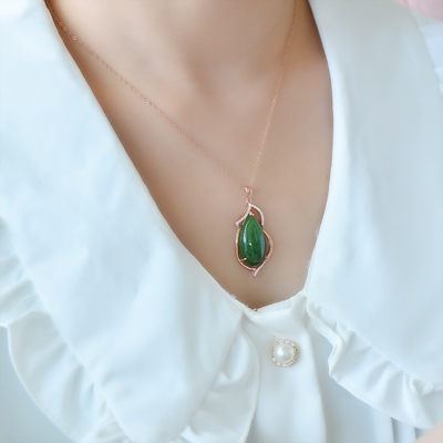 s925银镶和田玉碧玉时尚吊坠10148