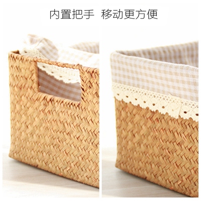 藤编草编织收纳筐l客厅桌面置物海草框零食布艺竹编收纳篮子收纳