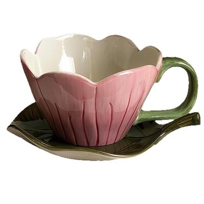 小手-sc-hdbd彩郁金香花陶瓷咖啡众杯碟装中古杯子下午茶拿套铁拉