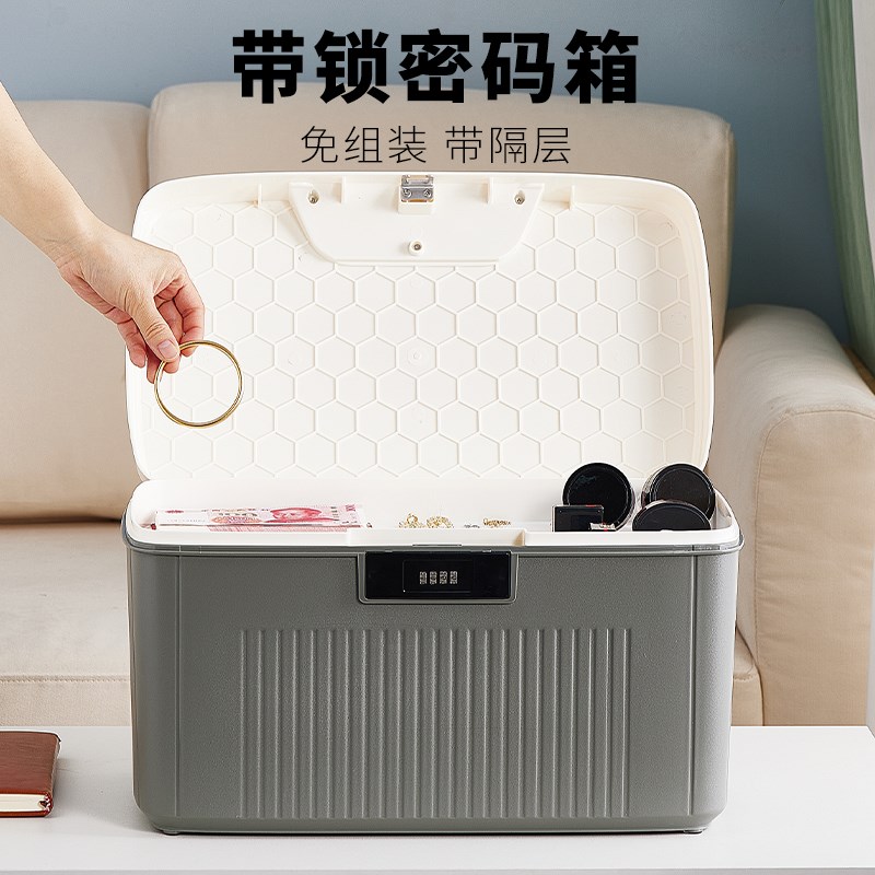 带锁收纳箱家用贵重物品r车载塑料箱子上锁隐私储物密码箱保险盒