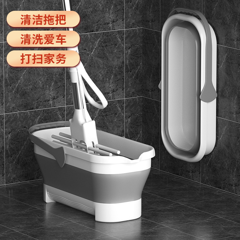 拖把折叠水桶塑料拖把桶提手储水拖地盆拖把家用一拖净免手洗方形