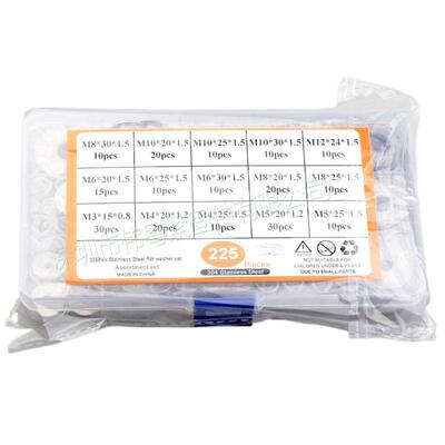 225pcs/200pcs304不锈钢垫片大平垫圈非标平垫圈组合套装