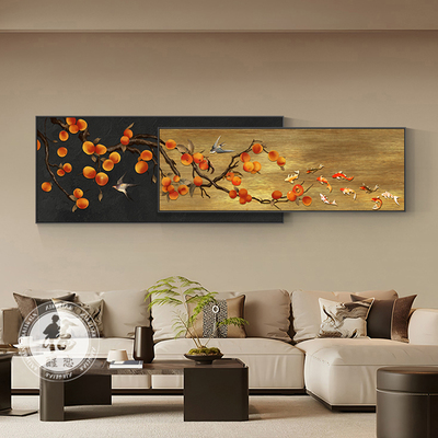 速发柿柿如背复厅装饰画中式客古沙发意景墙挂画九鱼图高级感大气