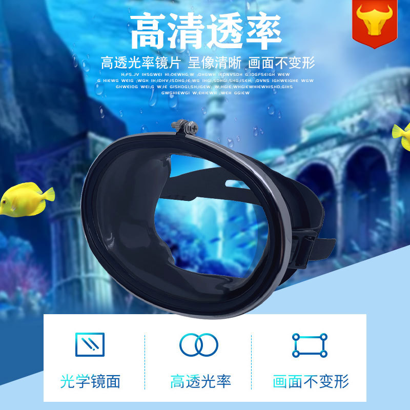 潜水装备专业高i清玻璃不锈钢面镜游泳眼镜浮潜三宝大框面罩渔民