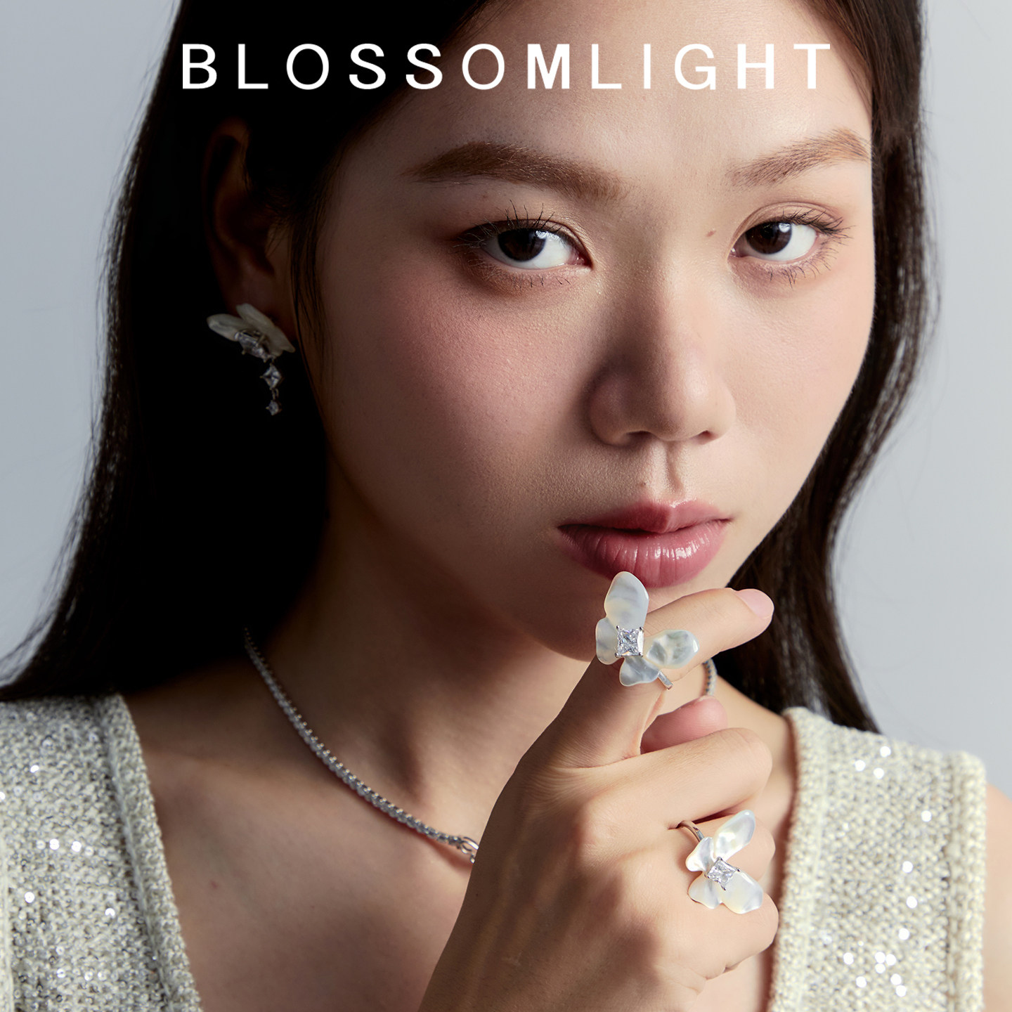 小婉同款BlossomLight 流光蝴蝶贝母方糖戒指925银轻奢生日礼物