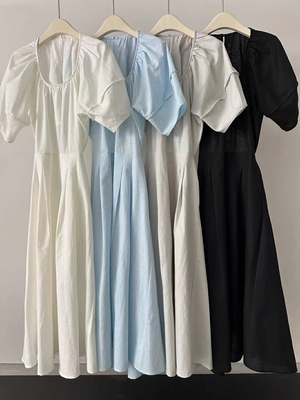 sevenmeter韩版正品百搭显瘦圆领后背镂空系带连衣裙女81746