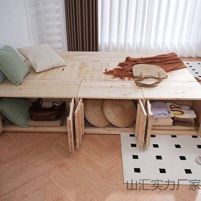 榻榻米木箱拼实木箱子储子物箱可坐床长方SHD形收纳箱拼加宽接柜