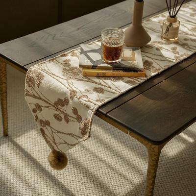 暖咖枝叶扶苏桌旗布艺流苏长条形电视柜桌布防尘防水鞋柜盖巾盖布