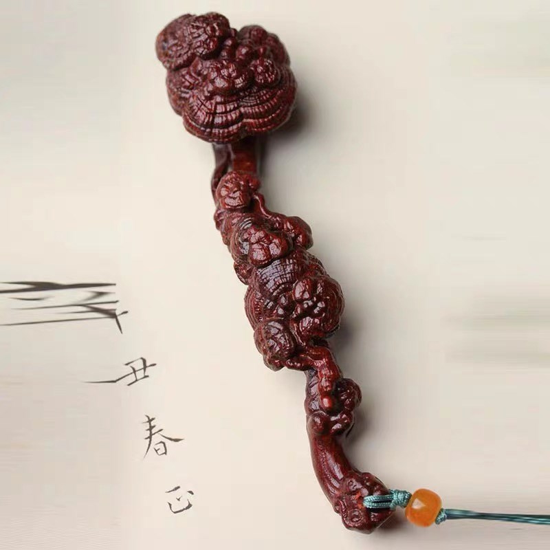 速发红木灵芝如意手玩件小叶紫檀木文件把玩物玩手把把件摆件实木