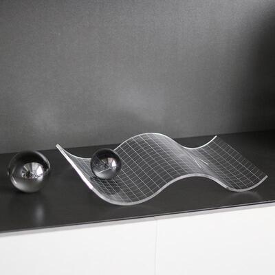 透摆明网格波浪托盘圆球样板房客厅PUZ创意售楼装处轻奢件亚克力