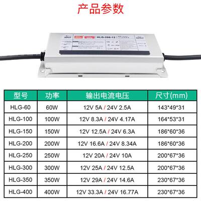 L防水开关源HLG-35BIQ0W-1V2V60W100PW400W24V户外直流电电源可地