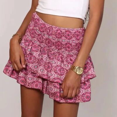 Lotus leaf edge printed short skirt for women 荷叶边印花短裙