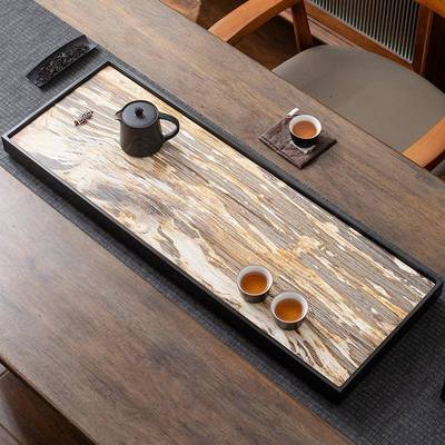 天盘然木化石石23822-00茶家用乌金石茶海托盘高端轻新中式办公头