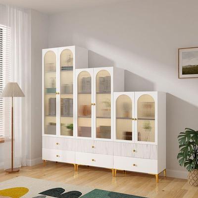 式法奶油风玻门书柜落书橱简约客厅置LMC物柜书架组合收纳储地璃