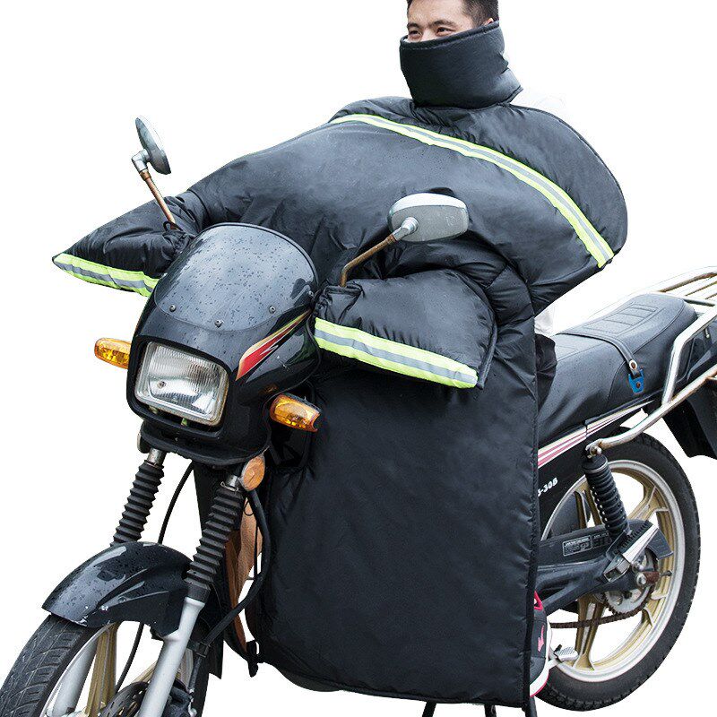 跨骑摩托车挡风被冬季加绒加厚防水加大护腿弯梁120W电动车防风罩