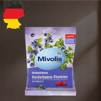 德国代购【全场满300包邮】mivolis无糖蓝莓百里香草药糖75g