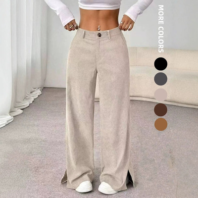 中腰开叉宽松拖地长裤 Wide-leg long trousers a mid-rise split