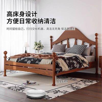 续实木床法念式古风家复古43014落地用现蜡代白主卧实木美式婚床