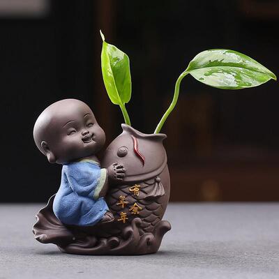 新式禅8665意小和尚摆件紫中砂茶精品宠家居花器水花瓶可培养茶具