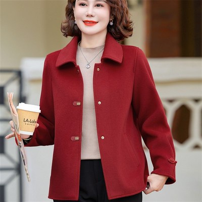 速发新款高贵毛呢子装套外春秋气尚大衣中老年人妈妈装洋时宽松上