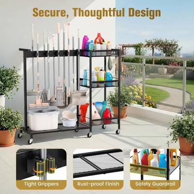 清洁24615工具收纳架铁艺移动带扫轮库把把置物架拖水桶储车物架