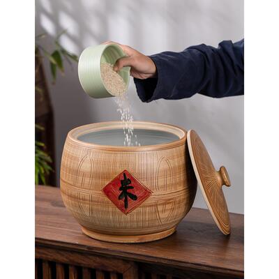 陶瓷7893米物缸带盖密斤封家储用老式米面桶1020斤30斤装厨房罐
