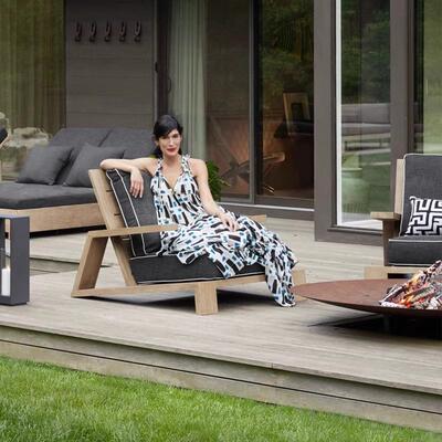 别墅户庭腐院沙发阳台防木露天单外人休闲椅宿室外花RFJ民园柚木