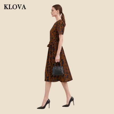 【KLOVA】春秋专柜同款麦加橙航海蓝棉感印花连衣裙 LW2788￥6900