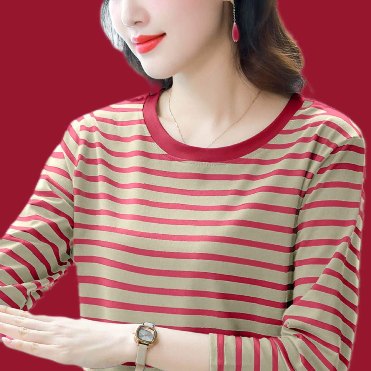 高品质妈妈上衣2026秋装新款女士长袖打底衫纯棉薄款宽松外穿秋衣